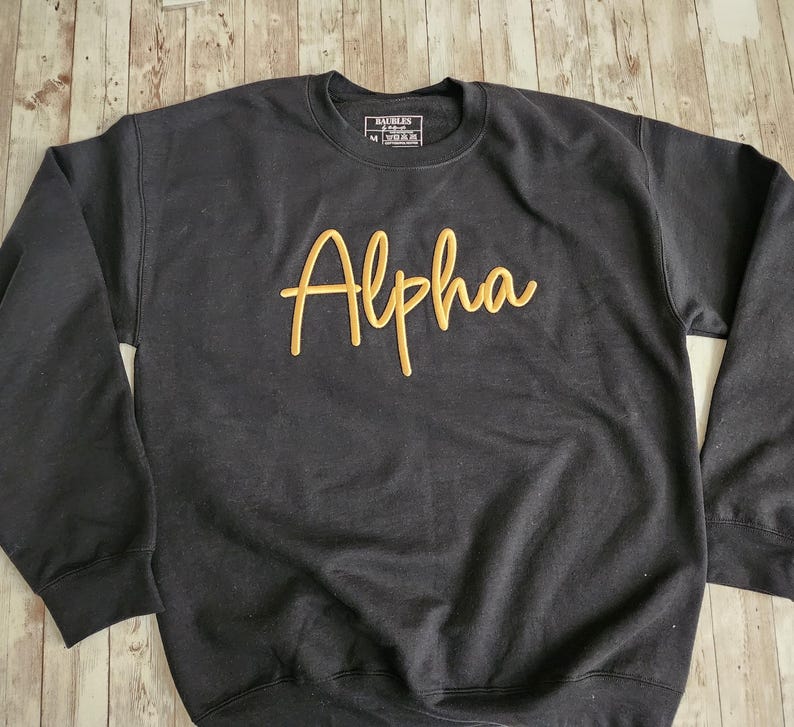 Alpha Sweatshirt Embroidered With 3D Puff Embroidery - Etsy
