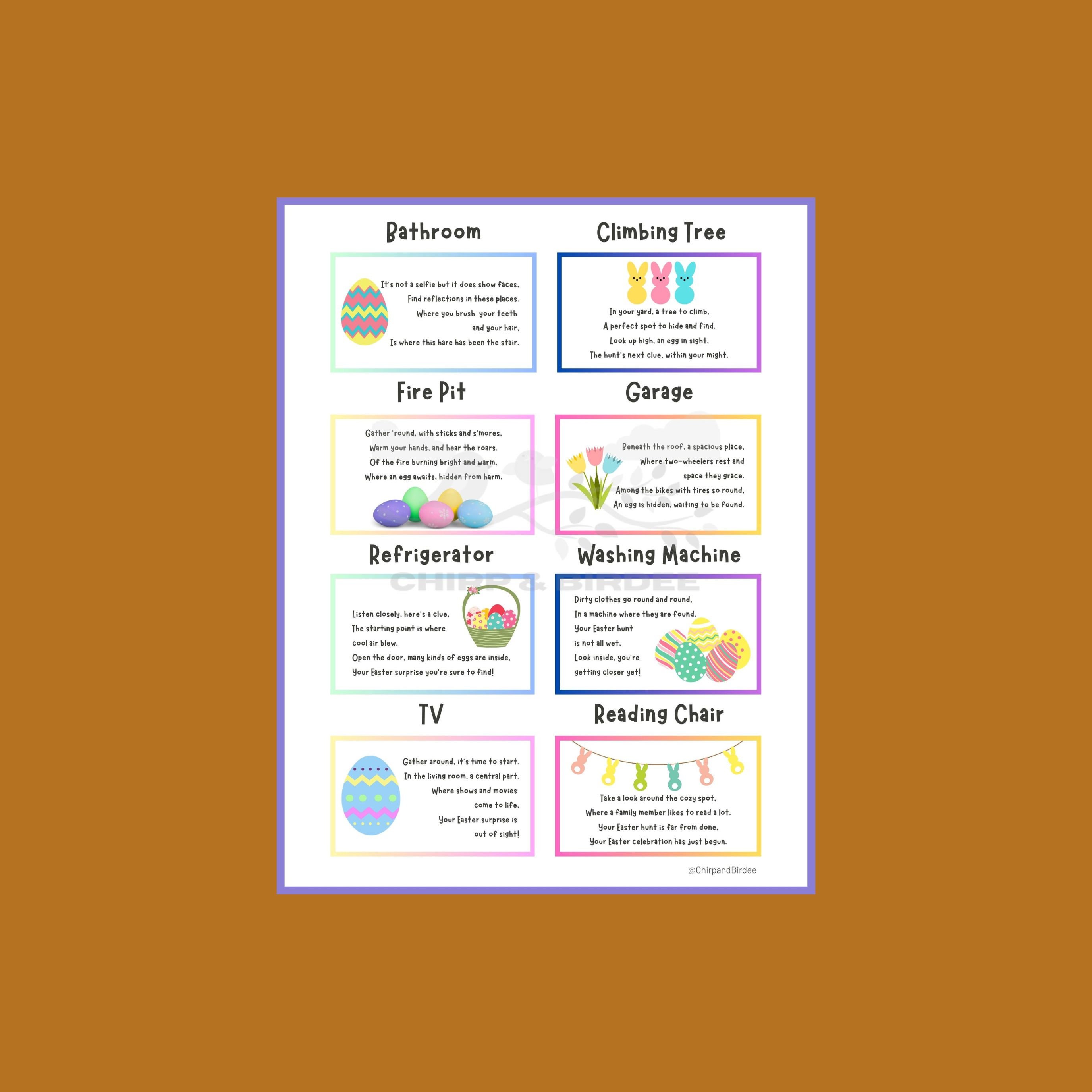 Easter Scavenger Hunt, Indoor/outdoor Clues for 17 LOCATIONS, Easter ...