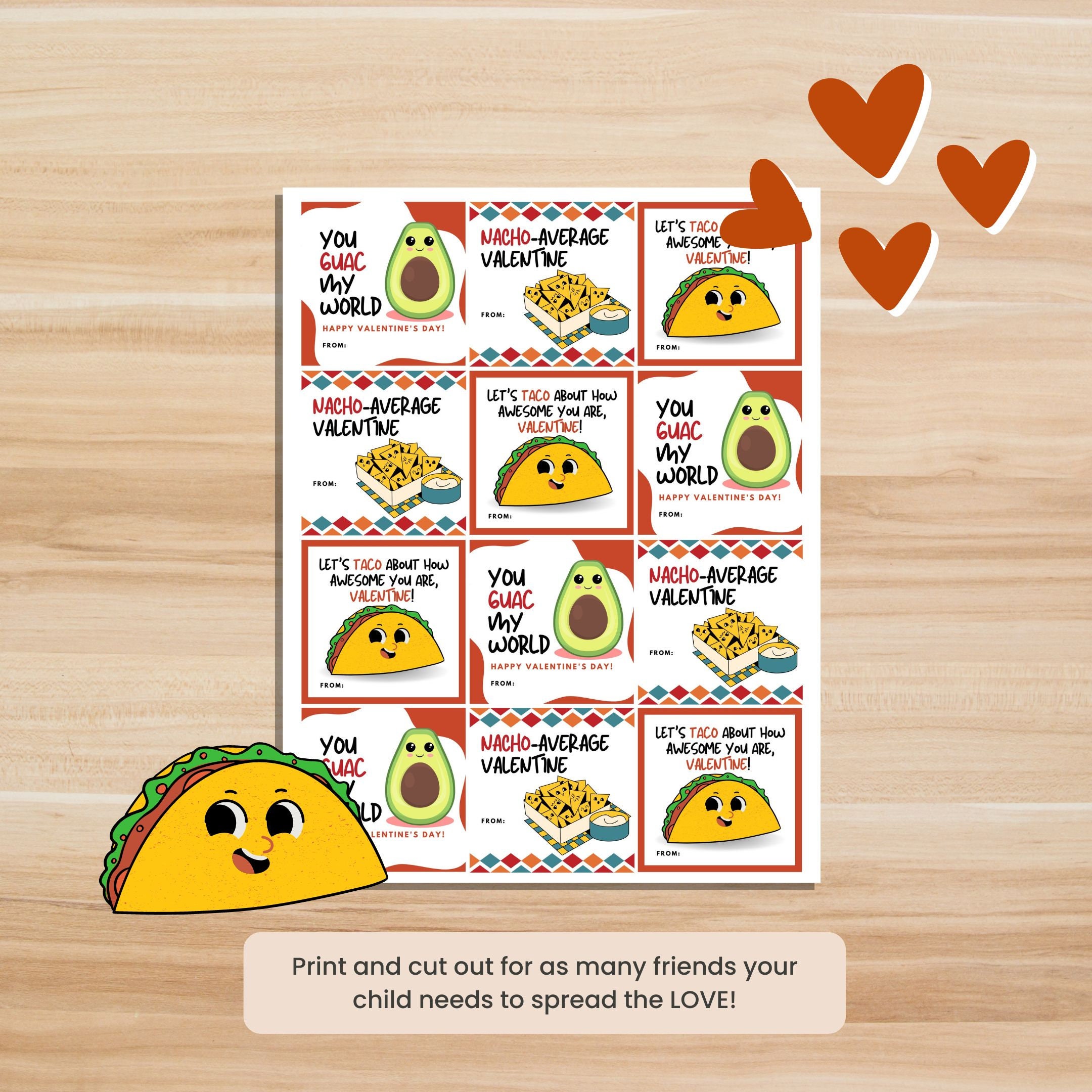 PRINTABLE Taco Valentine Cards for Kids - INSTANT DOWNLOAD - Etsy