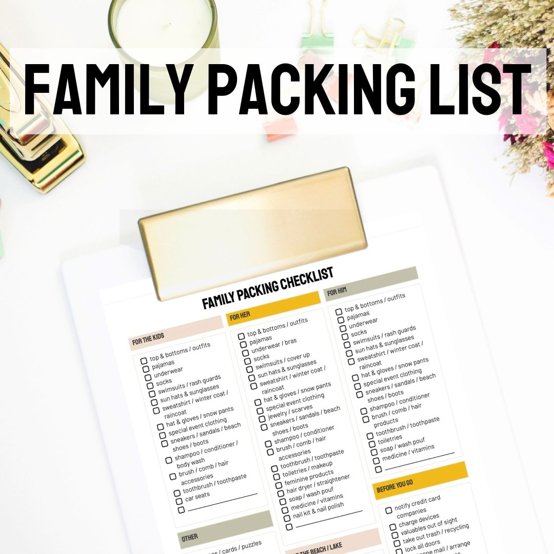 Travel Packing List for Family With Kids, PRINTABLE, INSTANT DOWNLOAD ...