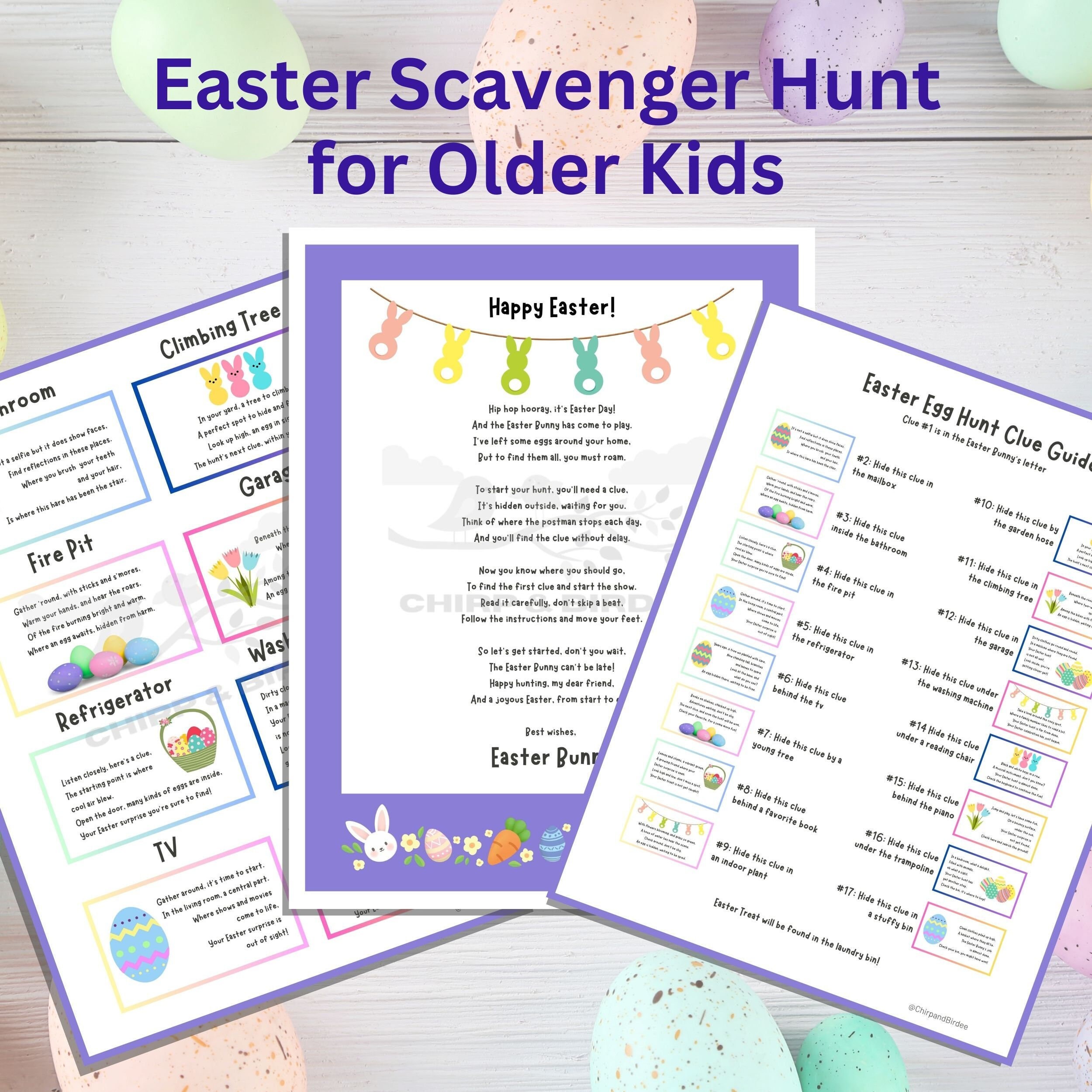 Easter Scavenger Hunt, Indoor/outdoor Clues for 17 LOCATIONS, Easter ...