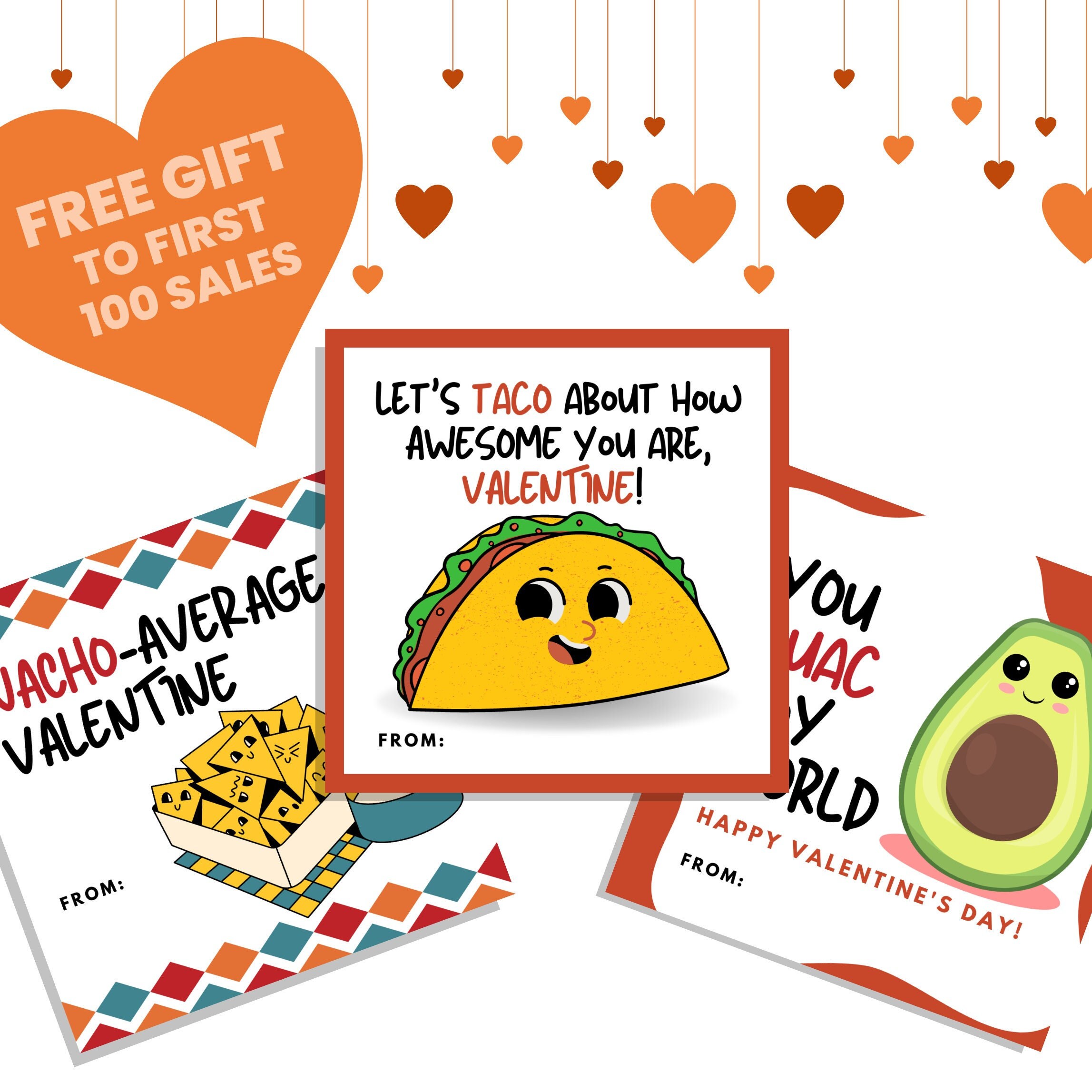 PRINTABLE Taco Valentine Cards for Kids INSTANT DOWNLOAD - Etsy