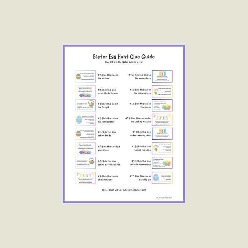 Easter Scavenger Hunt, Indoor/outdoor Clues for 17 LOCATIONS, Easter ...