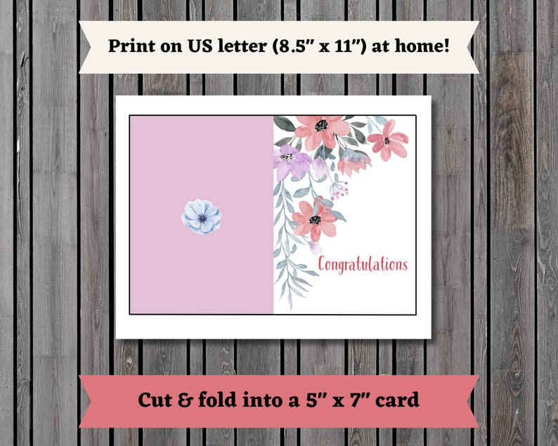 Printable Congratulations Card, Printable Floral Congrats Card, Best ...