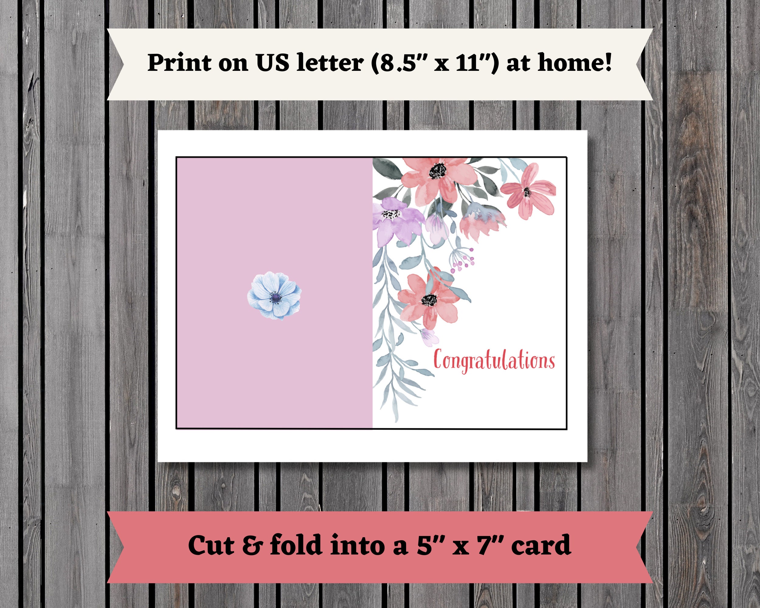Printable Congratulations Card, Printable Floral Congrats Card, Best ...
