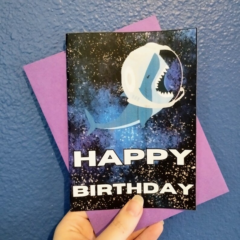 Printable Birthday Card, Space Shark Birthday Card, Birthday Wishes ...