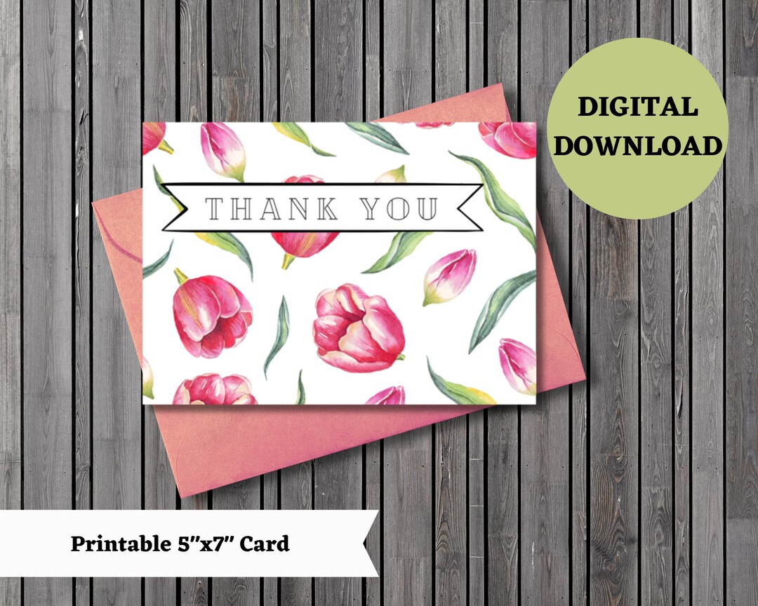 Thank You Card, Thank You Printable Card, Grateful Card, Tulip Card ...