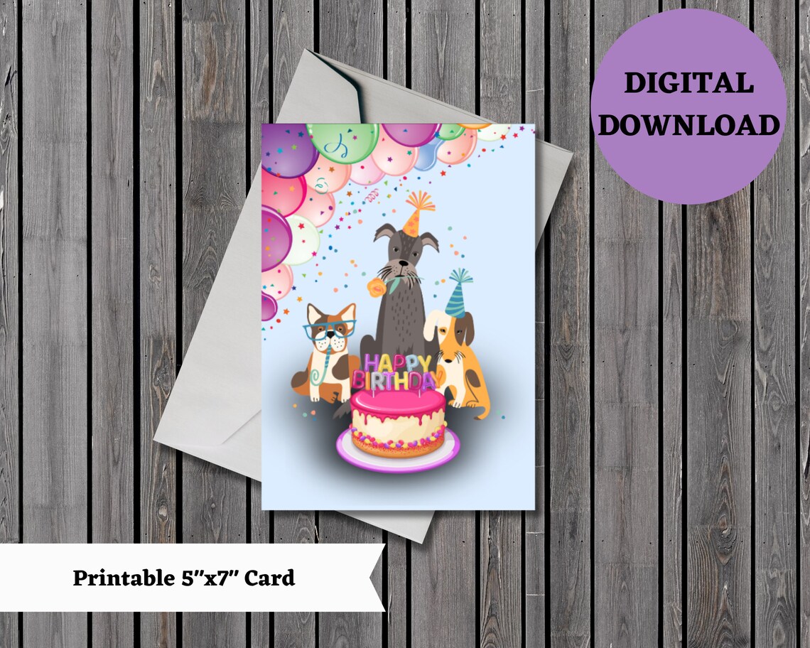 Printable Birthday Card, Dog Birthday Card, Birthday Wishes Card, Cute ...