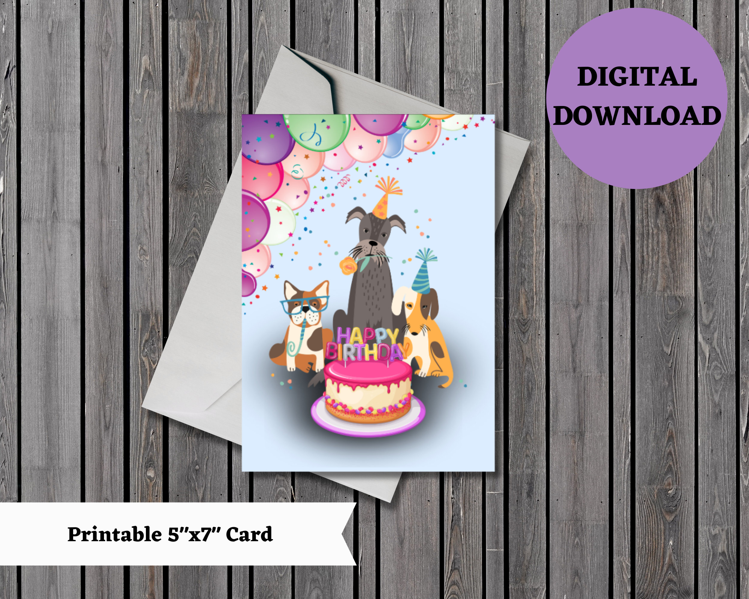 Printable Birthday Card, Dog Birthday Card, Birthday Wishes Card, Cute ...
