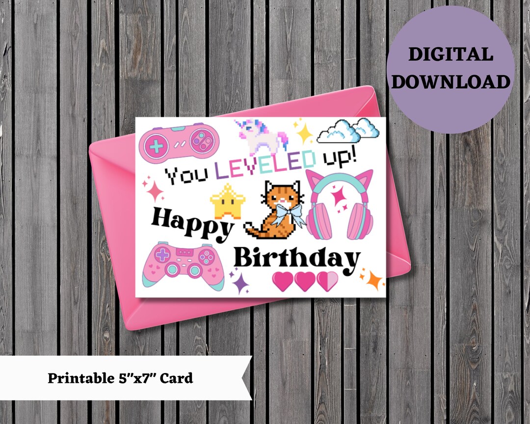 Printable Gamer Girl Birthday Card, Nerdy Birthday Card, Birthday ...