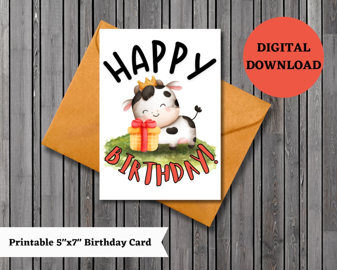 Printable Birthday Card, Cow Birthday Card, Birthday Wishes Card, Farm ...
