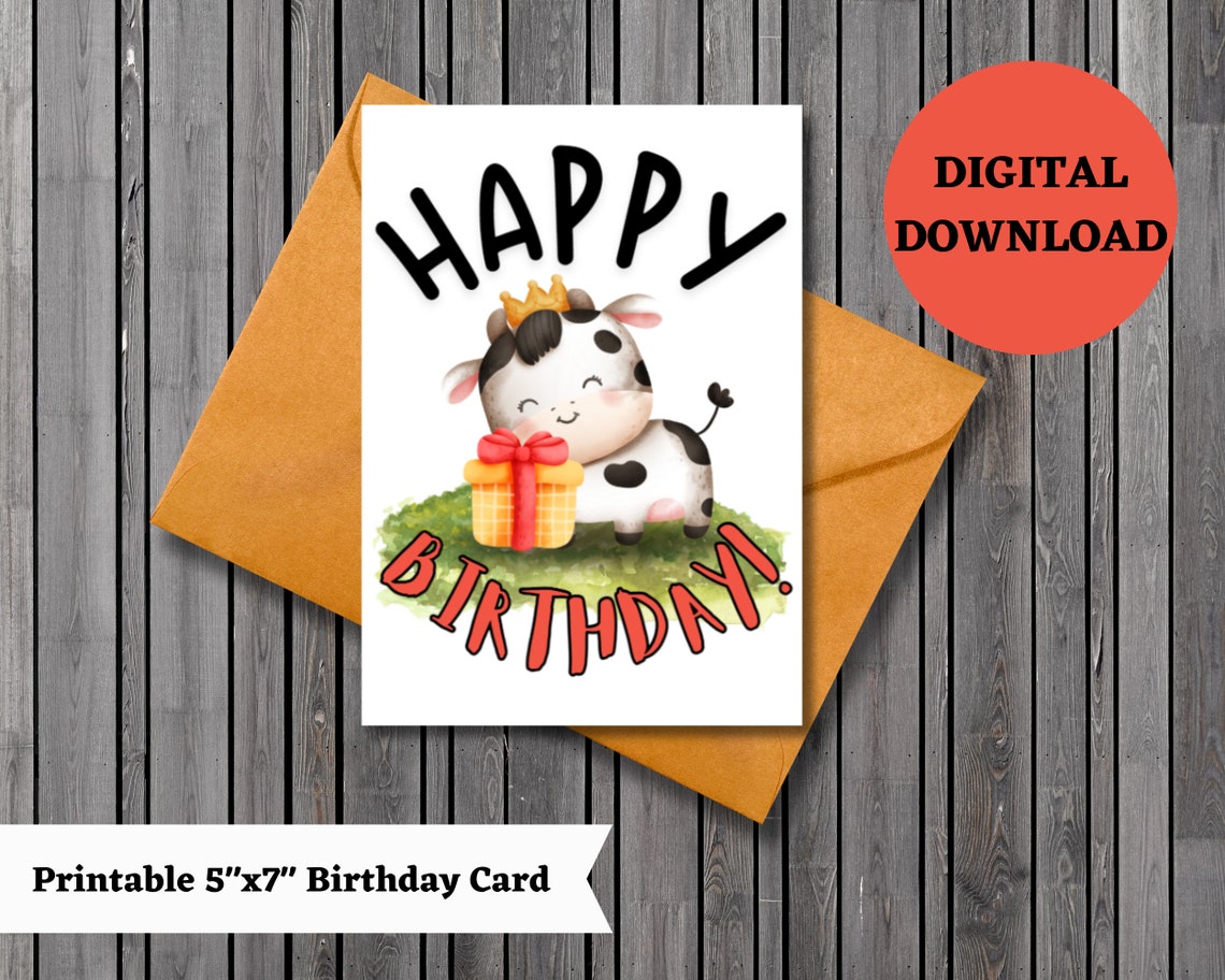 Printable Birthday Card, Cow Birthday Card, Birthday Wishes Card, Farm ...