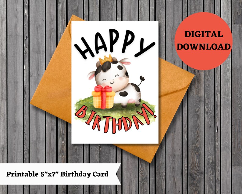 Printable Birthday Card, Cow Birthday Card, Birthday Wishes Card, Farm ...