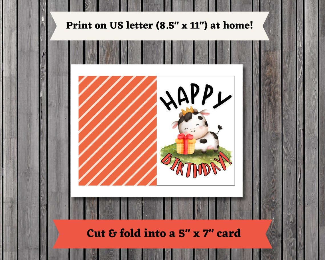 Printable Birthday Card, Cow Birthday Card, Birthday Wishes Card, Farm ...