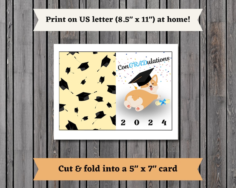 Printable Graduation Card, Corgi Grad Card, 2024 Graduate Card, Cute ...