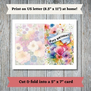 Printable Birthday Card, Flower Birthday Card, Birthday Wishes Card ...