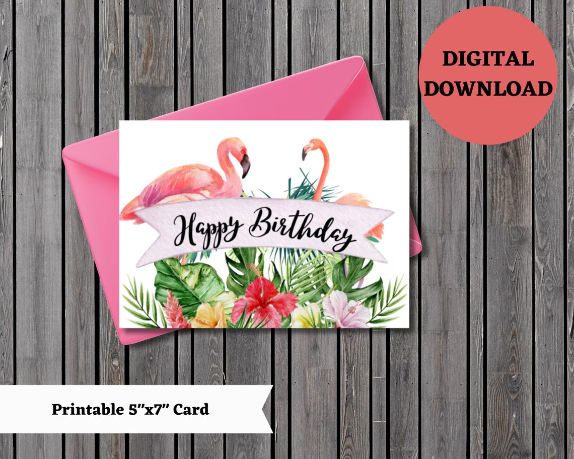 Printable Birthday Card, Flamingo Birthday Card, Birthday Wishes Card ...