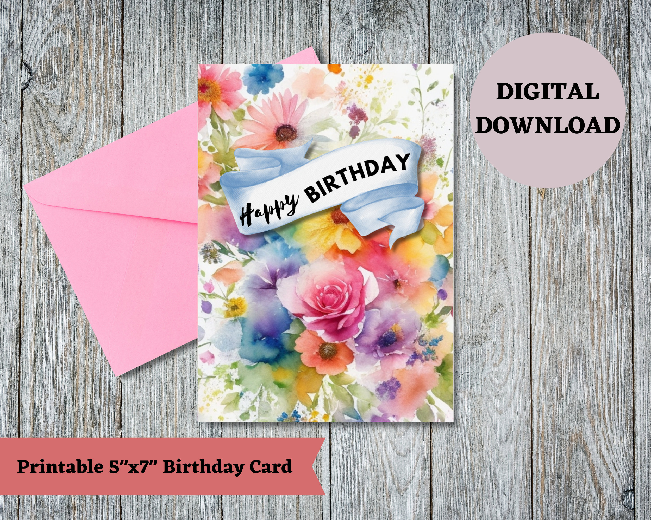 Printable Birthday Card, Flower Birthday Card, Birthday Wishes Card ...
