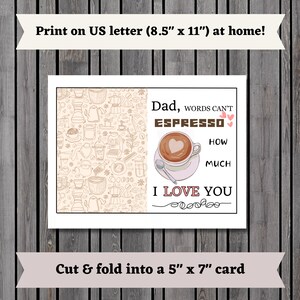Printable Father's Day Espresso Card, Dad Pun Card, Blank 5x7 Card ...