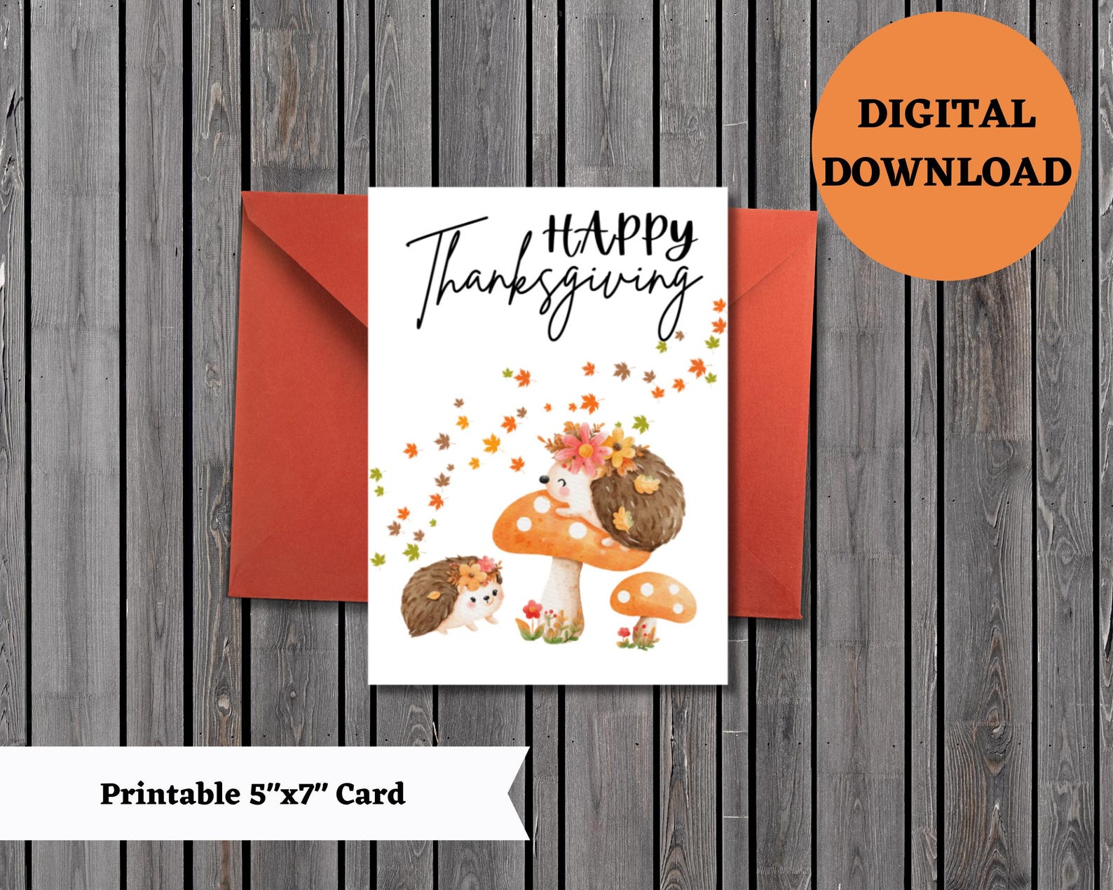 Printable Thanksgiving Card, Autumn Hedgehogs Card, Holiday Wishes Card ...