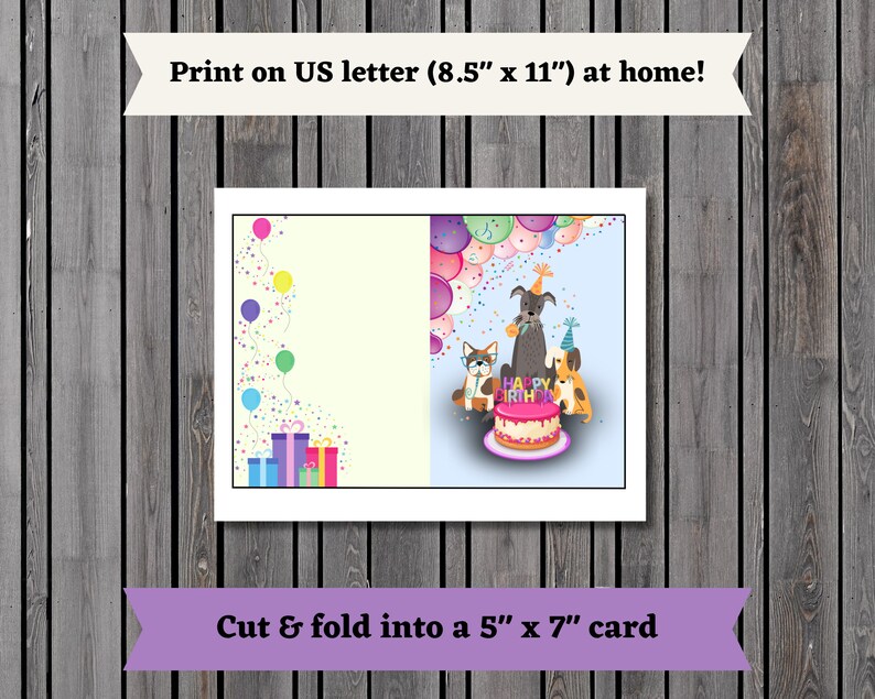 Printable Birthday Card, Dog Birthday Card, Birthday Wishes Card, Cute ...