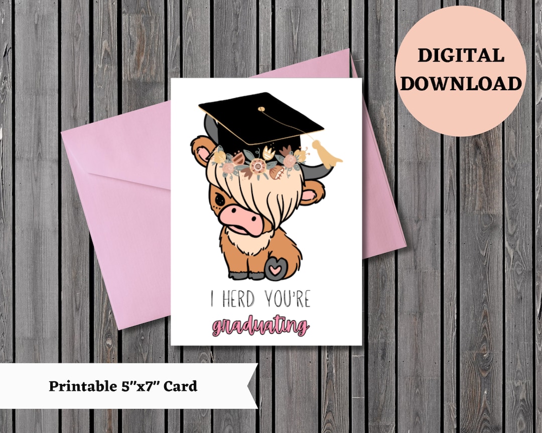 Printable Graduation Card, Cow Grad Card, Daughter Graduation Card ...