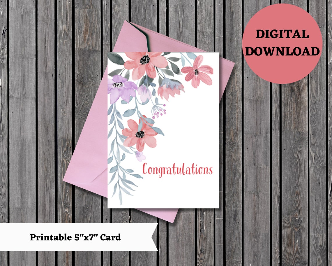 Printable Congratulations Card, Printable Floral Congrats Card, Best ...
