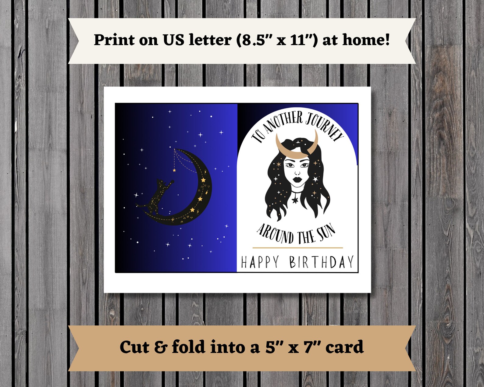 Printable Celestial Birthday Card, Sun Birthday Card, Birthday Wishes Card, Moon Birthday Card ...