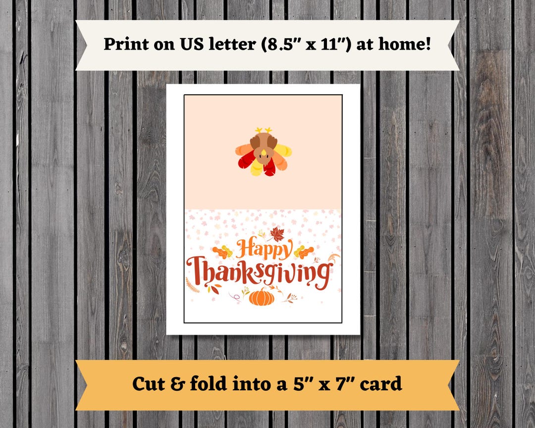 Printable Thanksgiving Card, Autumn Turkey Card, Holiday Wishes Card ...