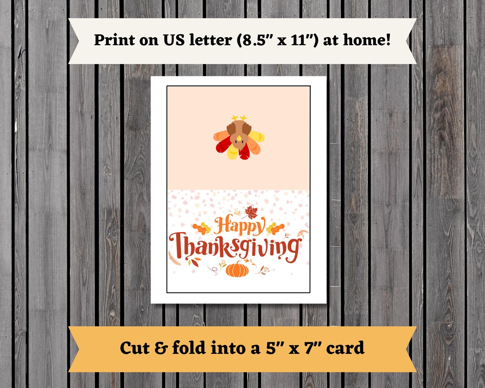 Printable Thanksgiving Card, Autumn Turkey Card, Holiday Wishes Card ...