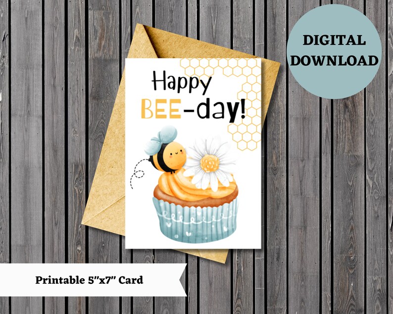 Printable Birthday Card, Bee Birthday Card, Birthday Wishes Card, Cute ...