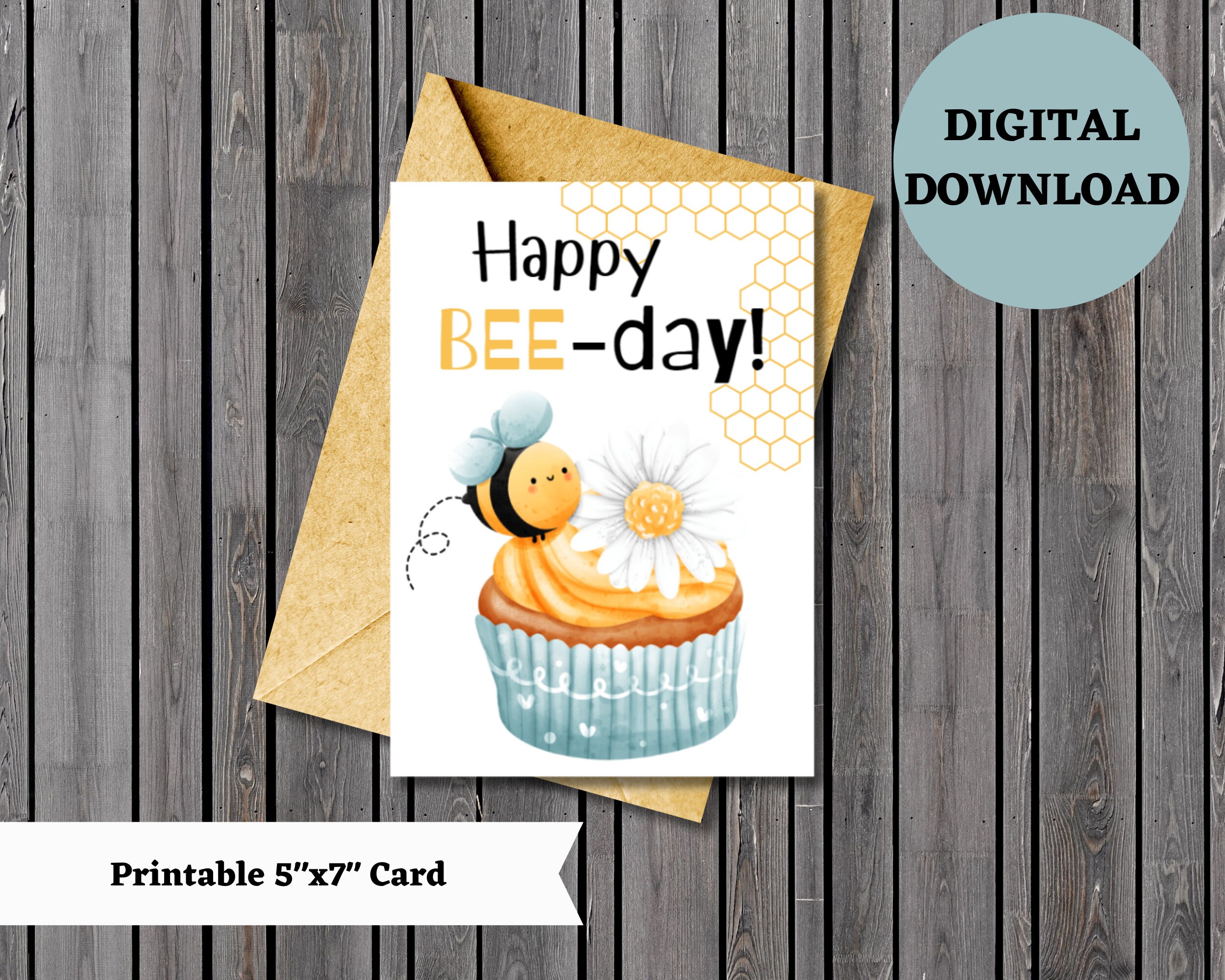 Printable Birthday Card, Bee Birthday Card, Birthday Wishes Card, Cute ...