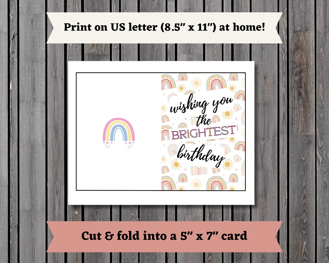 Printable Birthday Card, Rainbow Birthday Card, Birthday Wishes Card ...