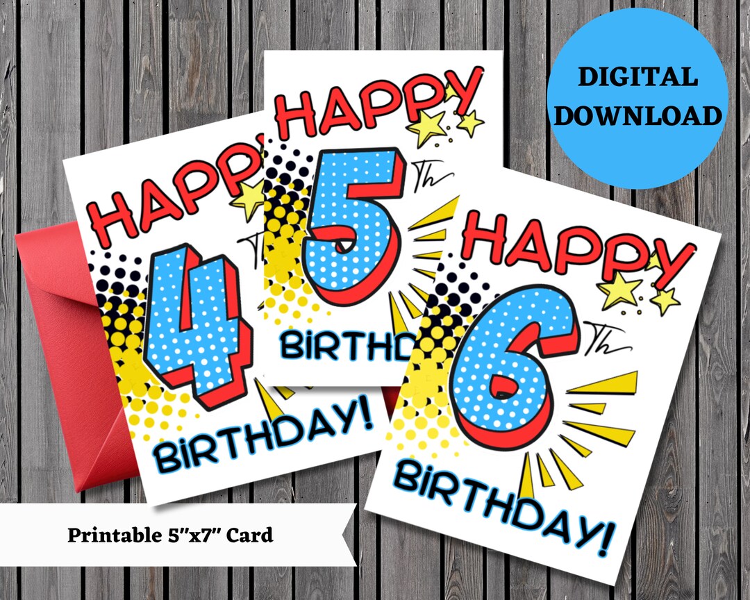 Printable Birthday Card, 6th, 5th, 4th Comic Birthday Card, Birthday ...