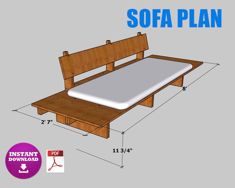 Sofa Build Plan, Modern Bench Digital Plan, DIY Construction Plan - PDF ...
