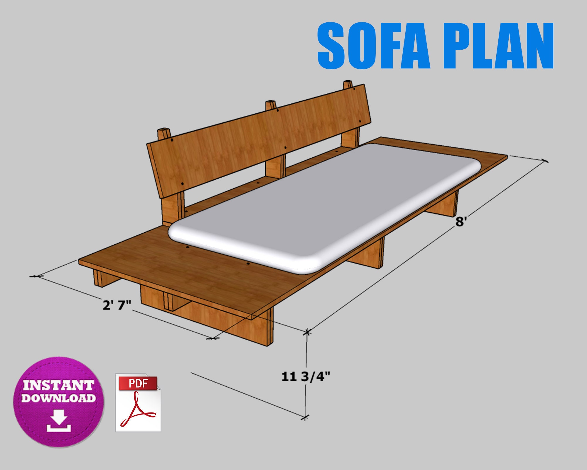 Sofa Build Plan, Modern Bench Digital Plan, DIY Construction Plan - PDF ...