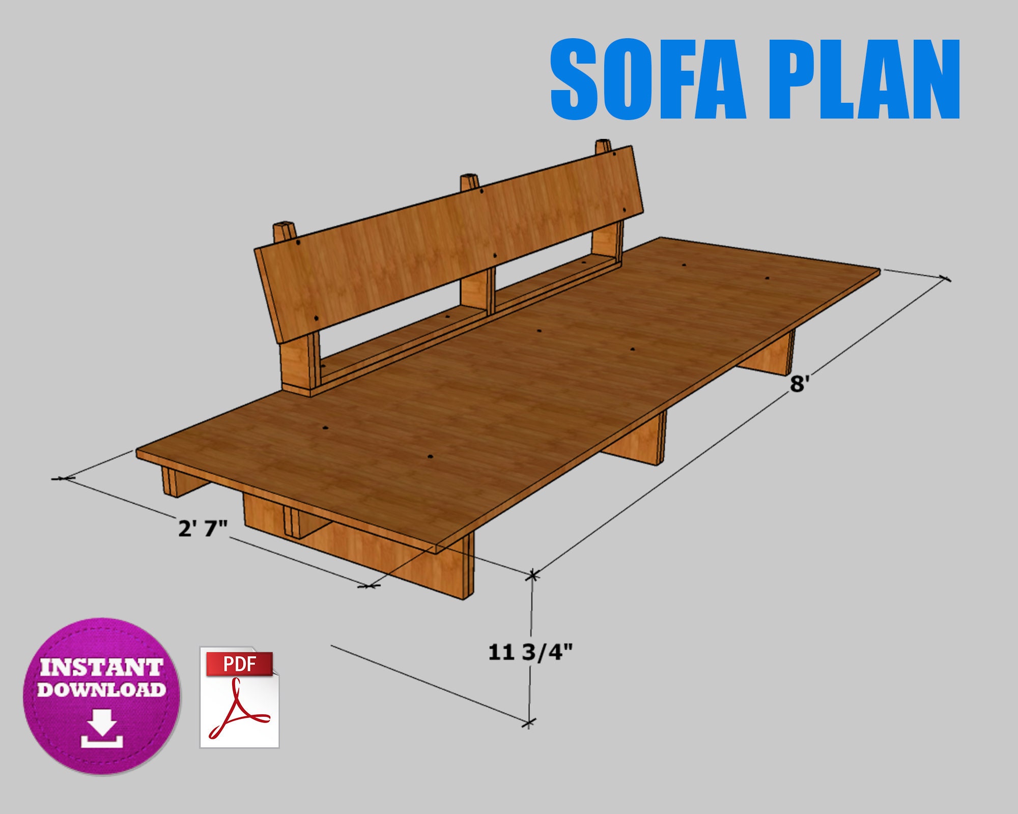 Sofa Build Plan, Modern Bench Digital Plan, DIY Construction Plan - PDF ...