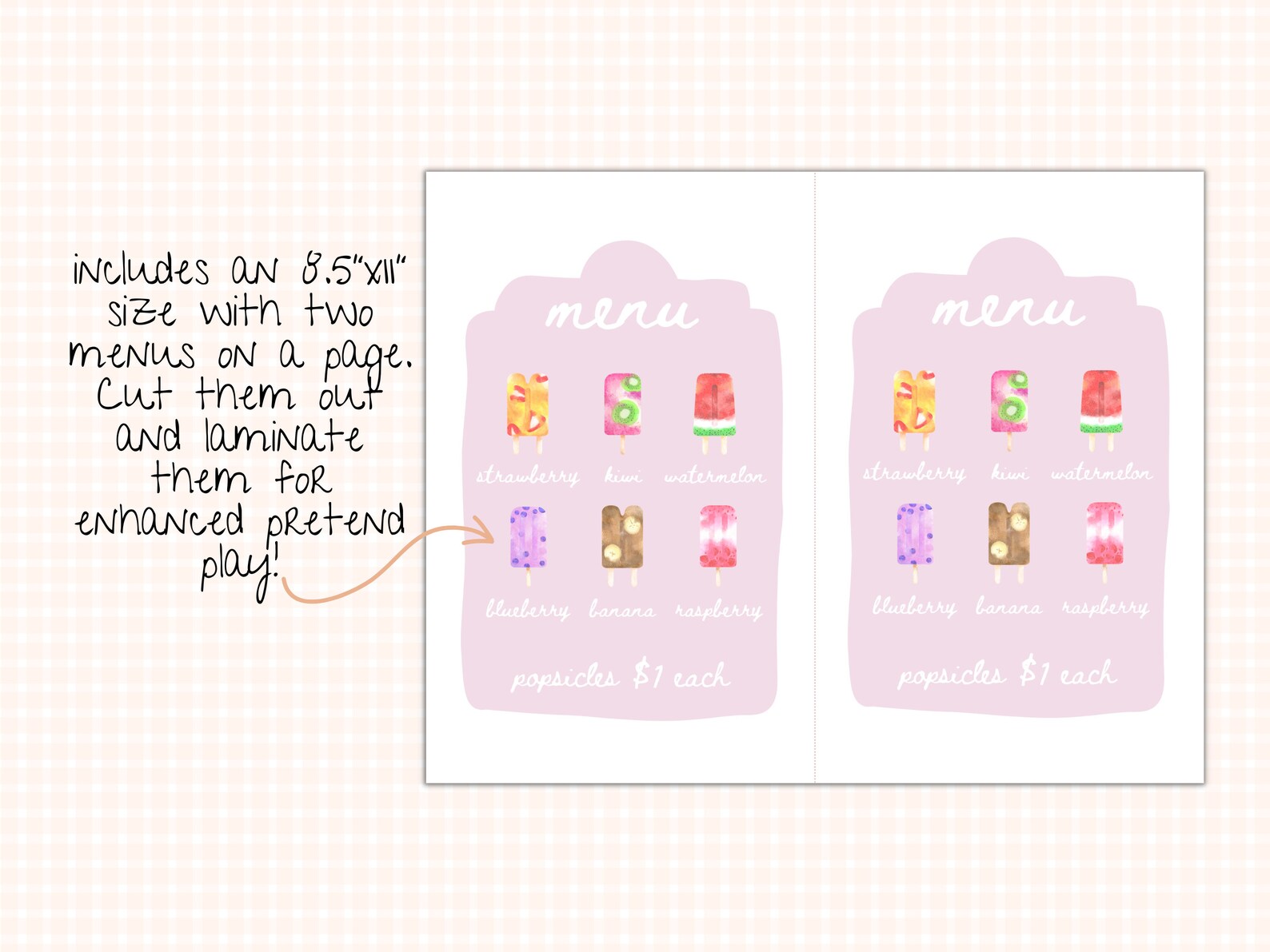 Pretend Play Popsicle Menu, Dramatic Play Menu, Pretend Play Menu for ...