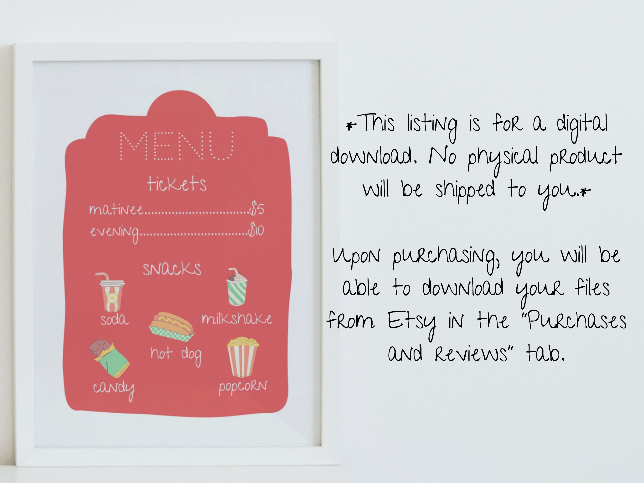 Pretend Play Movie Theater Menu, Pretend Movie Theater Menu, Movie ...