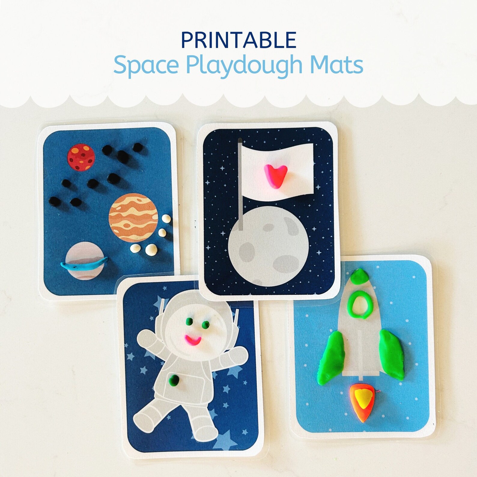 Space Playdough Mats, Pretend Play Astronaut Play Dough Mats, Planet ...