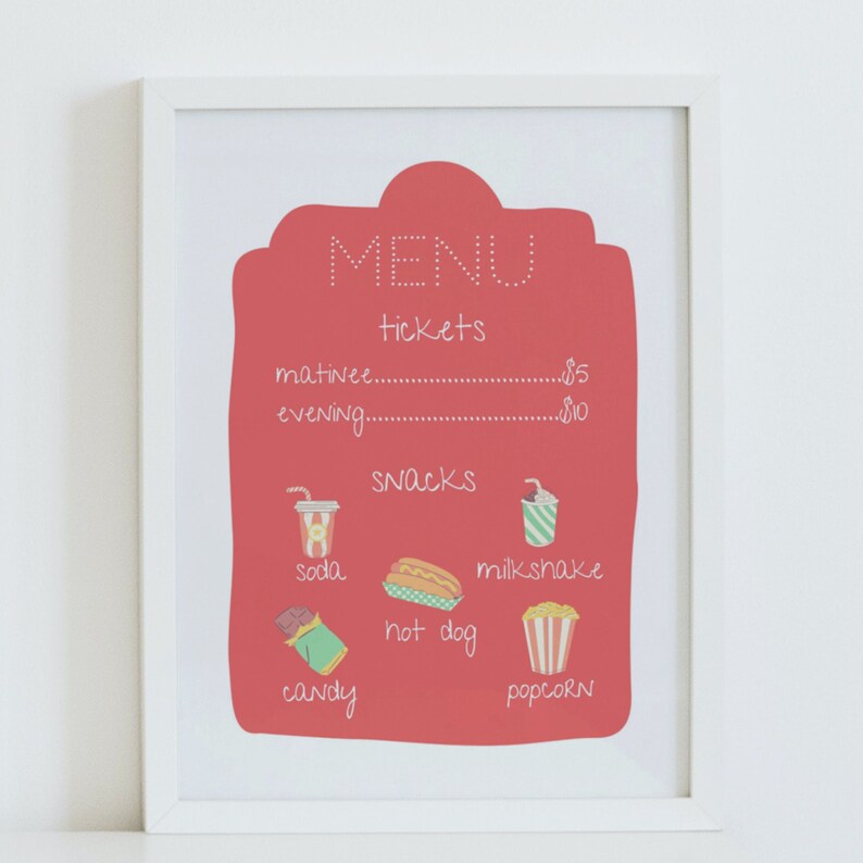 Pretend Play Movie Theater Menu, Pretend Movie Theater Menu, Movie ...