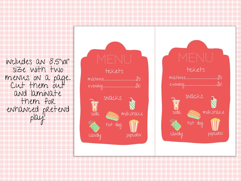 Pretend Play Movie Theater Menu, Pretend Movie Theater Menu, Movie ...