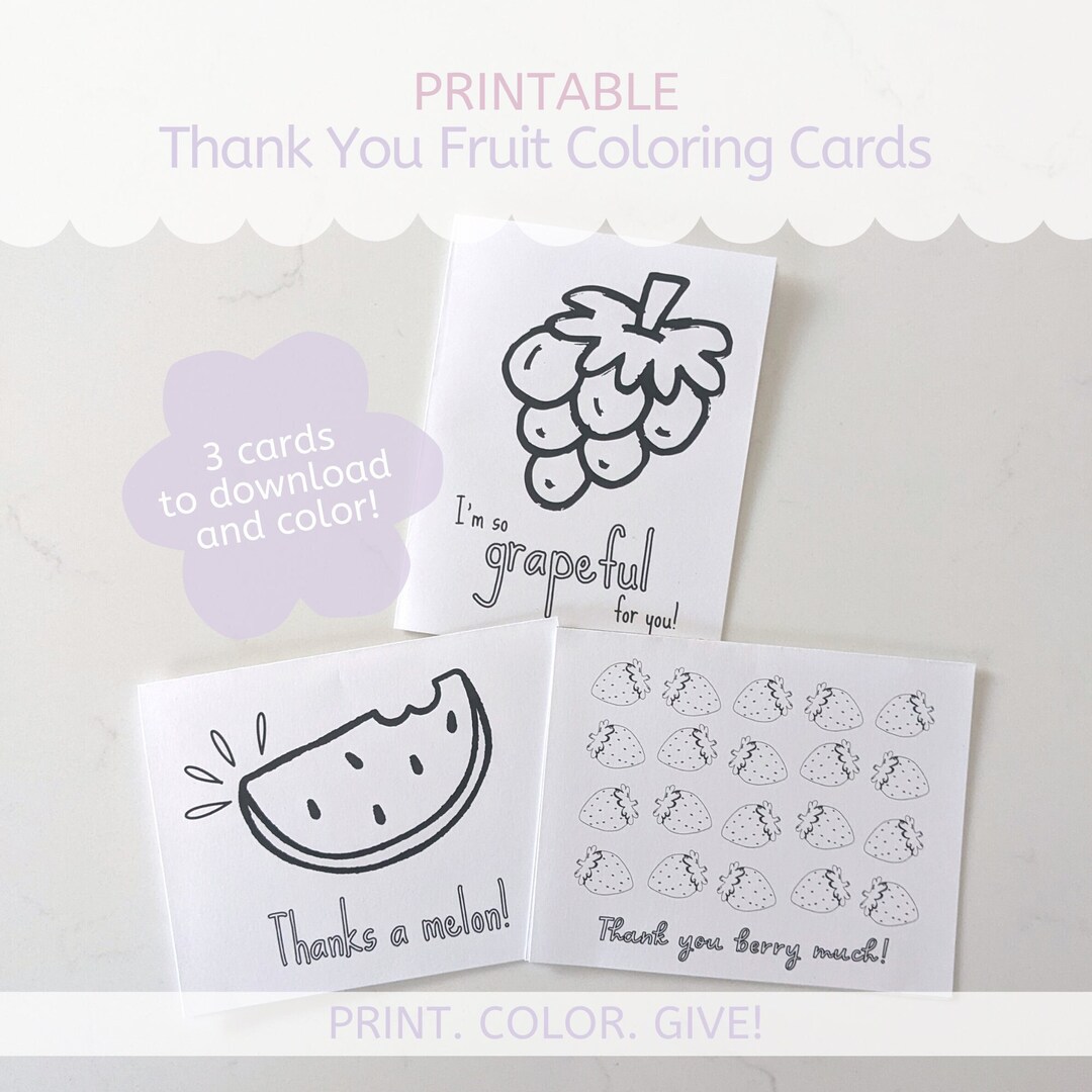 Thank You Coloring Cards, Fruit Thank You Coloring Card, Thank You ...