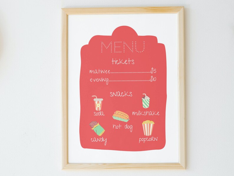 Pretend Play Movie Theater Menu, Pretend Movie Theater Menu, Movie ...