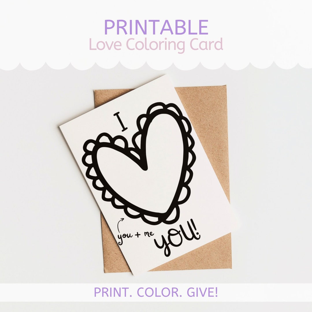 I Heart You Coloring Card, Coloring Card for Kids, Love Coloring Card ...