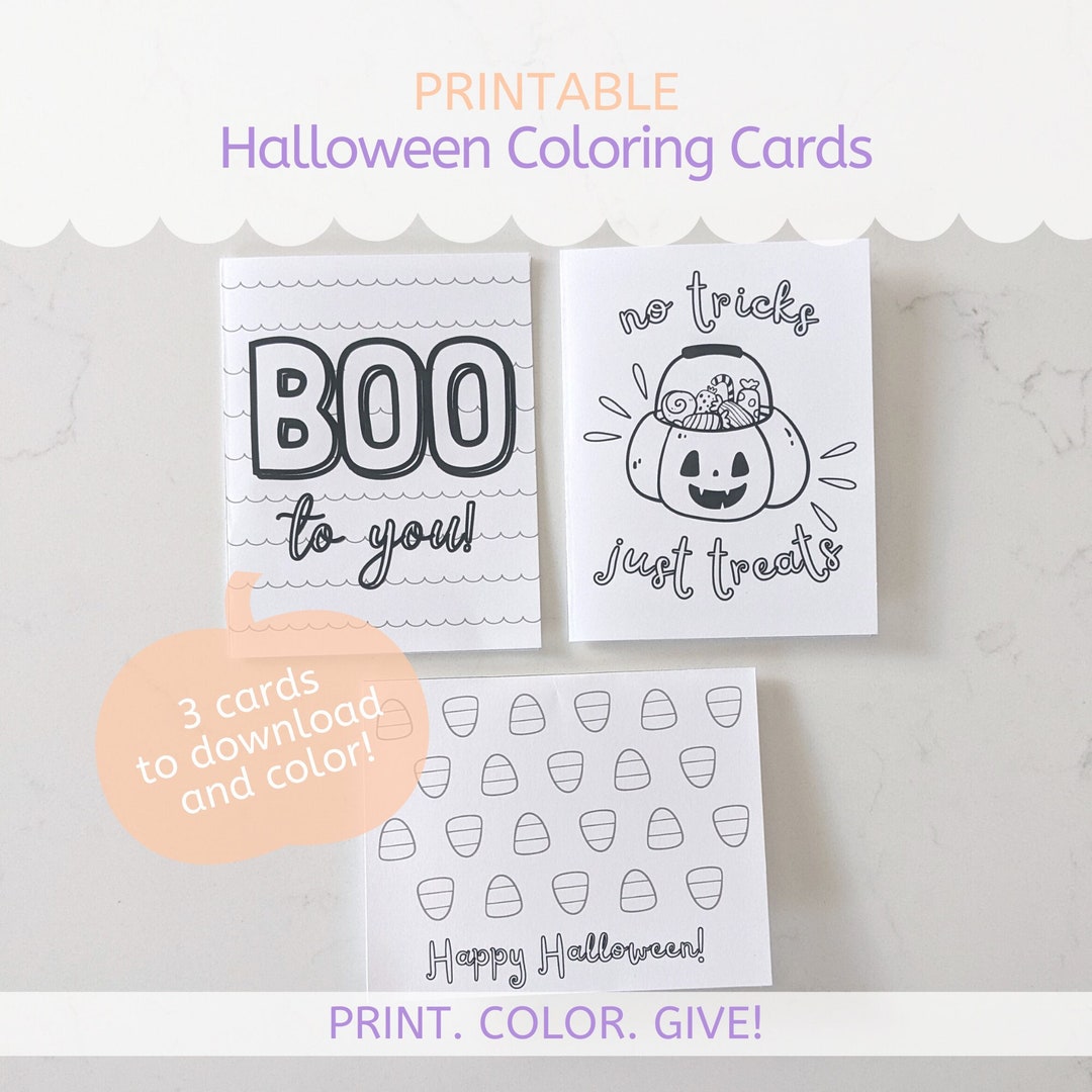 Halloween Coloring Cards, Halloween Cards for Kids, Halloween Greeting ...