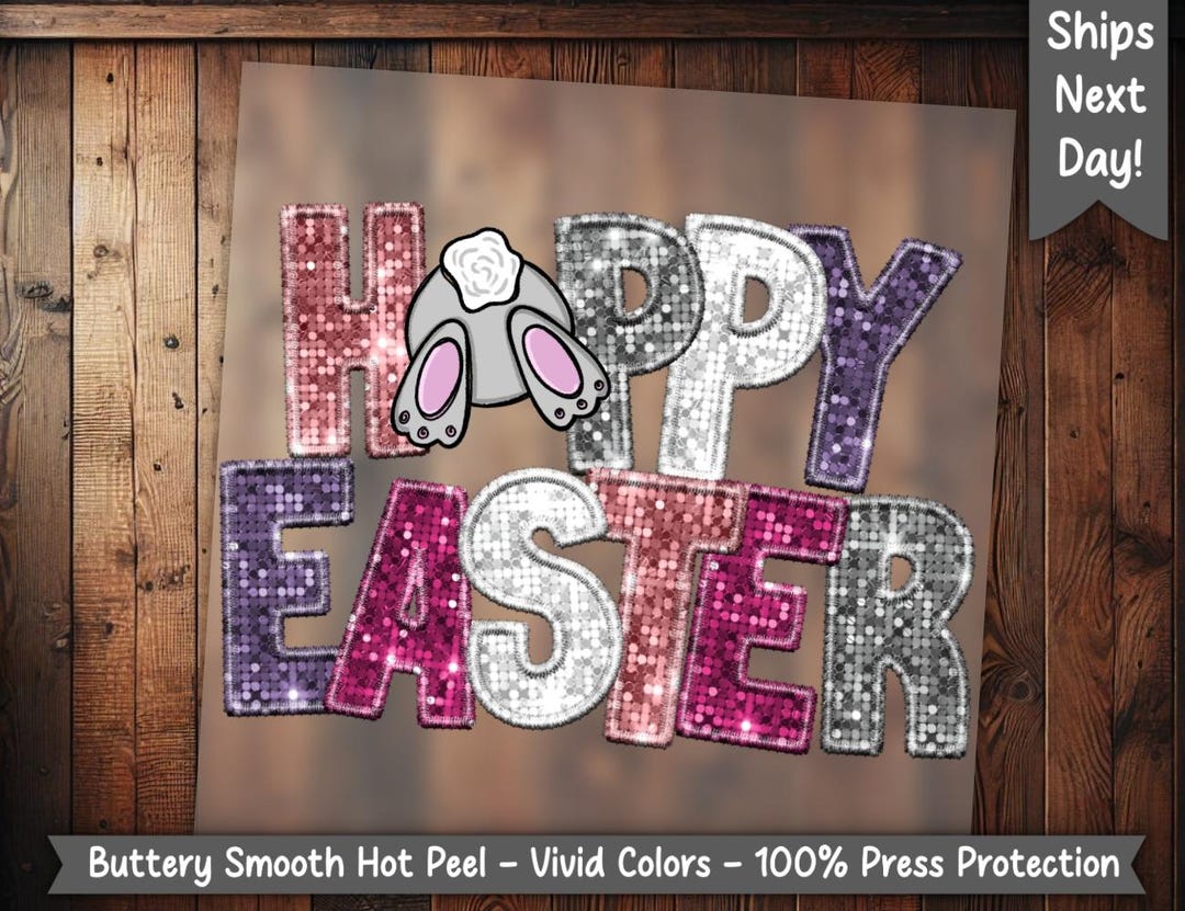 Glitter Hoppy Easter Heat Transfer and DTF Design Cute Ready to Press ...