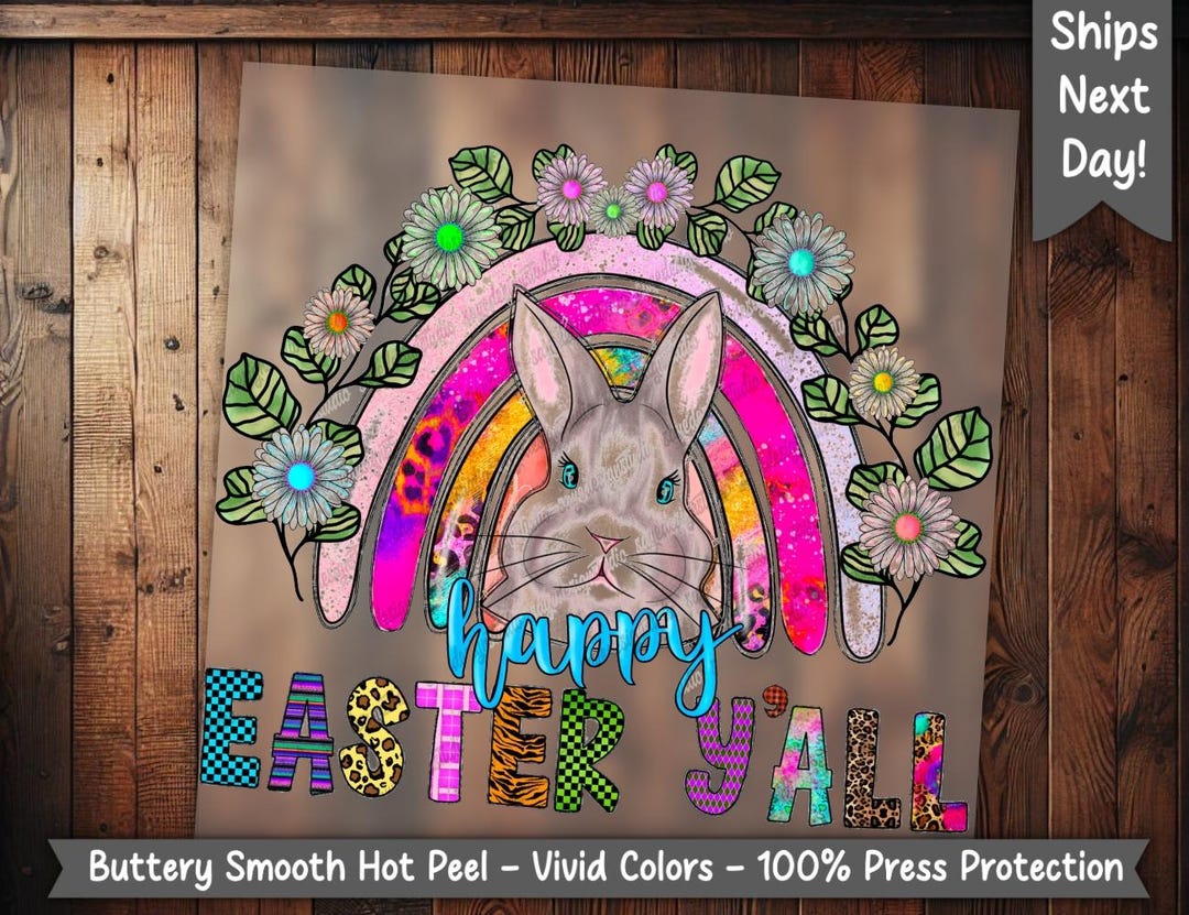 Easter Rainbow Bunny Heat Transfer, Happy Easter Western Rainbow DTF ...