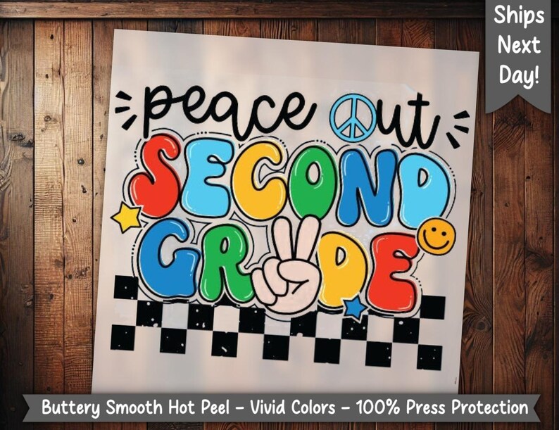 Peace Out Second Grade Groovy Retro Boy Tee Design End of School Year ...