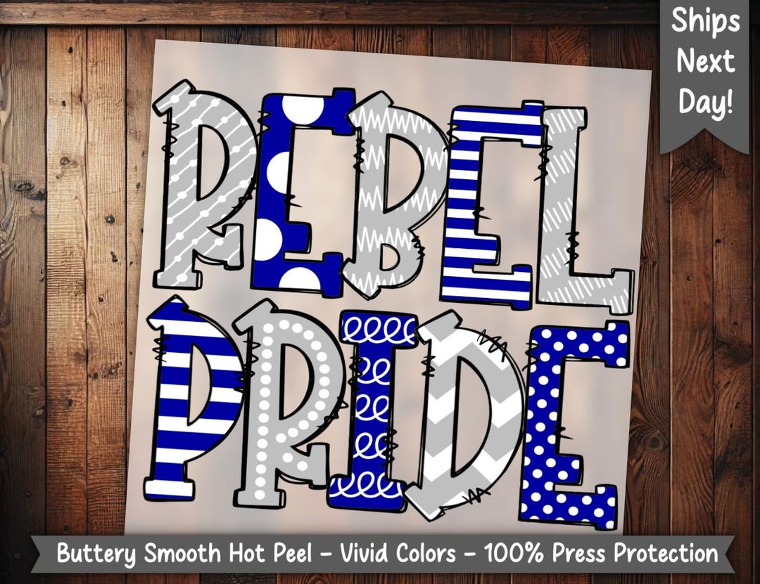 Rebel Pride Mascot DTF Heat Transfer Spirit Tee Ready to Press School ...